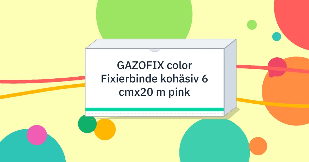 Symbolbild: Packung mit der Aufschrift GAZOFIX color Fixierbinde kohäsiv 6 cmx20 m pink (PZN 11587741) – Verfügbarkeit und Bezug in Apotheken in Frankfurt am Main