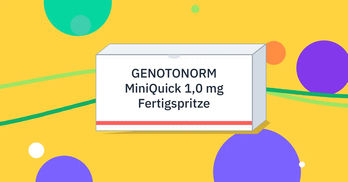 Symbolbild: Packung mit der Aufschrift GENOTONORM MiniQuick 1,0 mg Fertigspritze (PZN 17852204) – Verfügbarkeit und Bezug in Apotheken in Frankfurt am Main