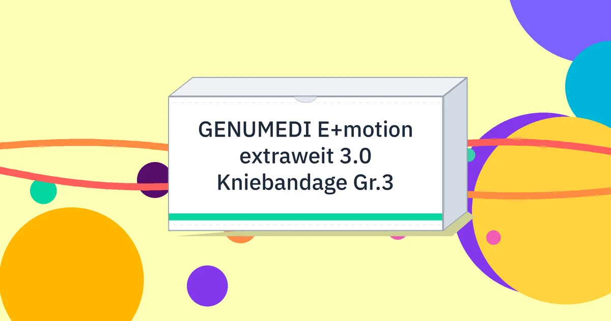 Symbolbild: Packung mit der Aufschrift GENUMEDI E+motion extraweit 3.0 Kniebandage Gr.3 (PZN 19369848) – Verfügbarkeit und Bezug in Apotheken in Frankfurt am Main