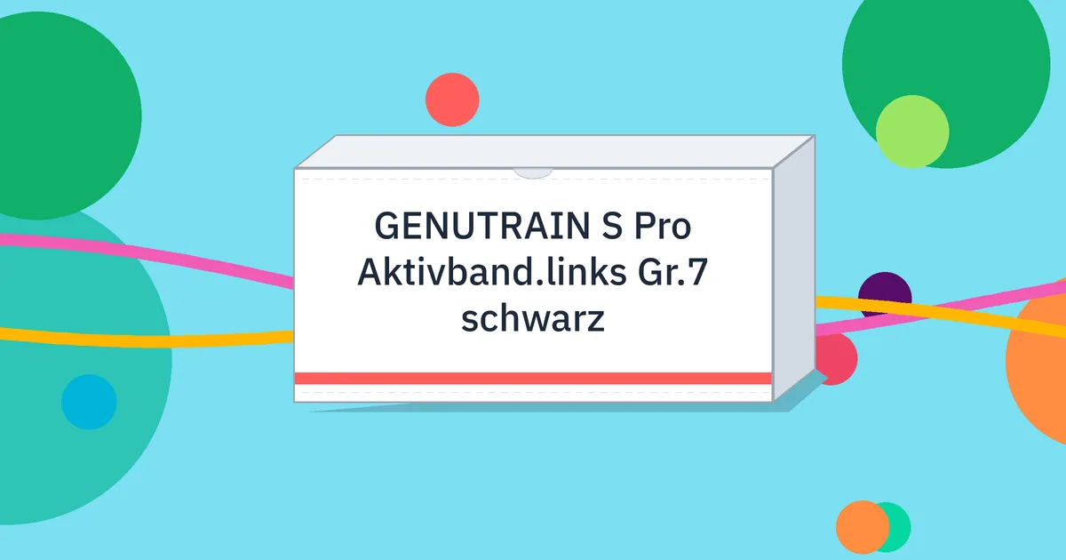 Symbolbild: Packung mit der Aufschrift GENUTRAIN S Pro Aktivband.links Gr.7 schwarz (PZN 11228893) – Verfügbarkeit und Bezug in Apotheken in Frankfurt am Main