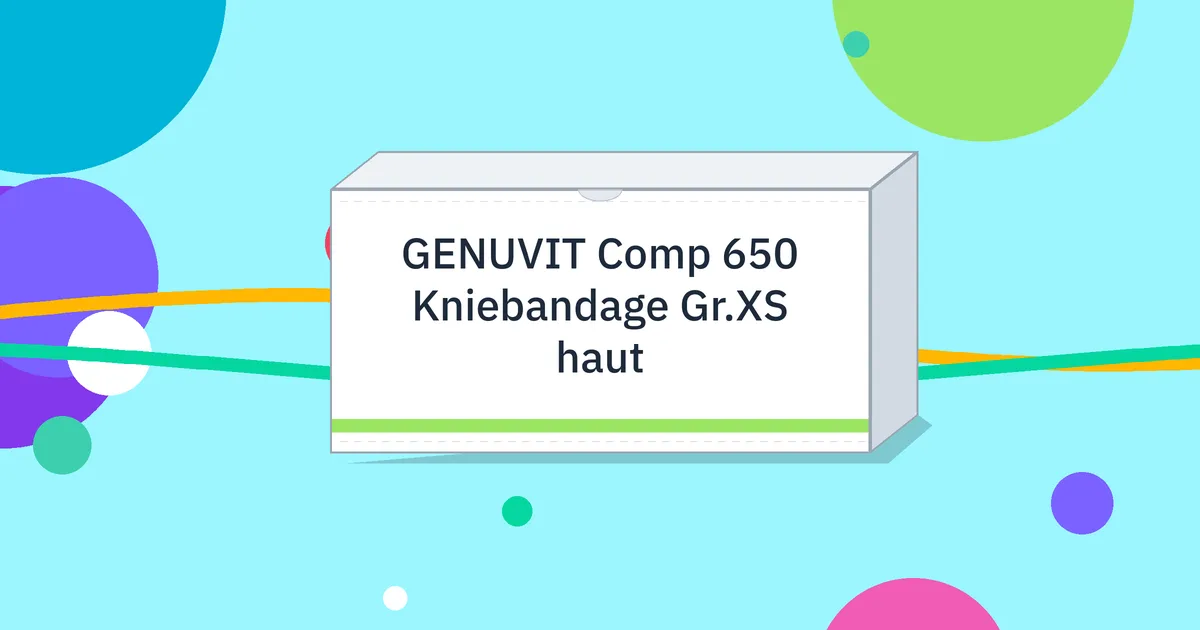 Symbolbild: Packung mit der Aufschrift GENUVIT Comp 650 Kniebandage Gr.XS haut (PZN 09401290) – Verfügbarkeit und Bezug in Apotheken in Frankfurt am Main
