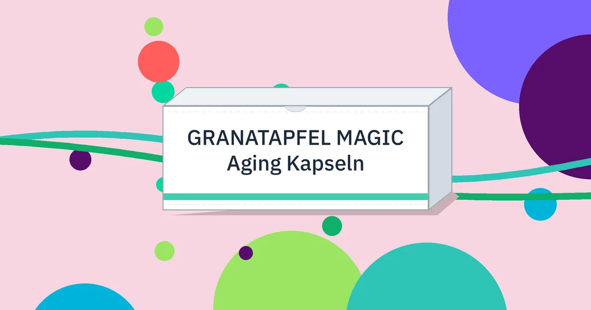 Symbolbild: Packung mit der Aufschrift GRANATAPFEL MAGIC Aging Kapseln (PZN 10088154) – Verfügbarkeit und Bezug in Apotheken in Frankfurt am Main