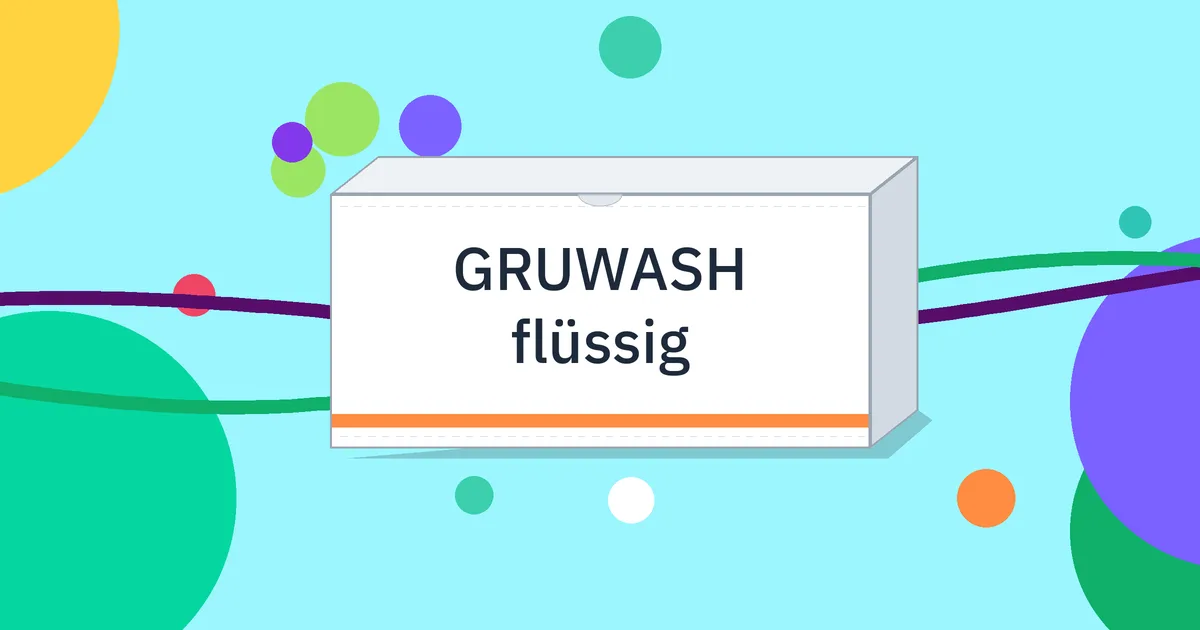 Symbolbild: Packung mit der Aufschrift GRUWASH flüssig (PZN 02456201) – Verfügbarkeit und Bezug in Apotheken in Frankfurt am Main