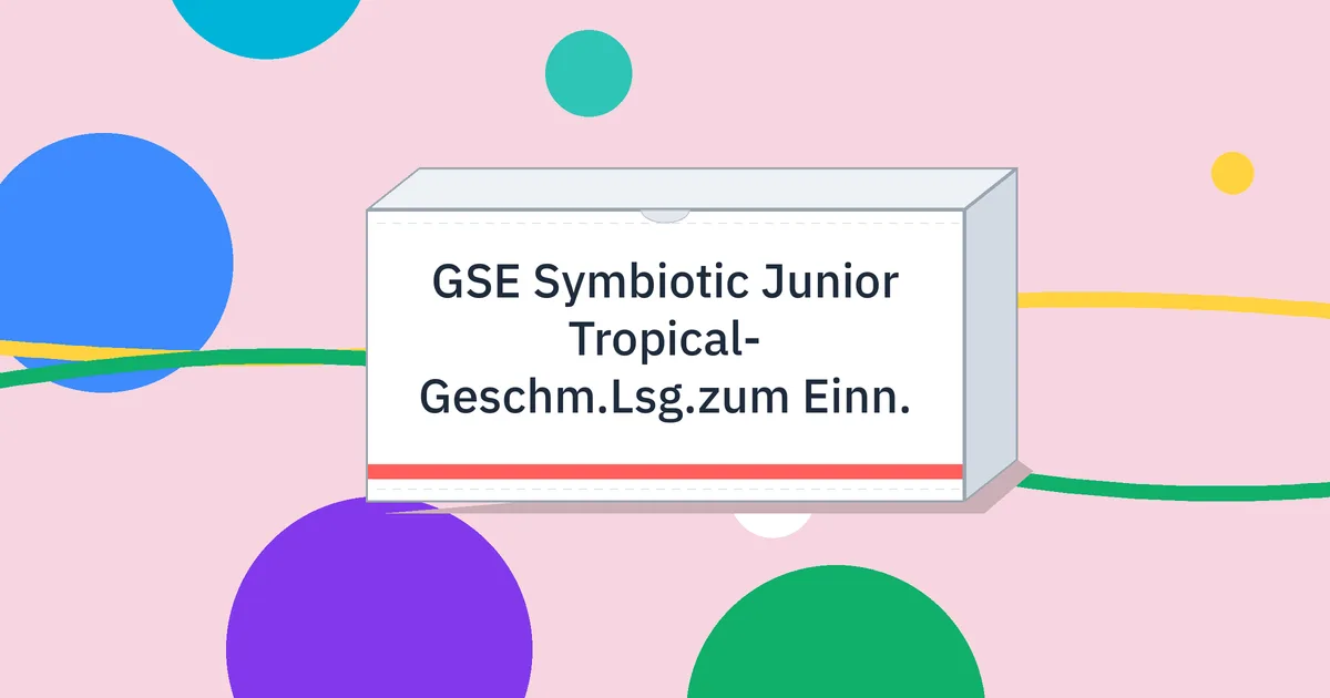 Symbolbild: Packung mit der Aufschrift GSE Symbiotic Junior Tropical-Geschm.Lsg.zum Einn. (PZN 16200557) – Verfügbarkeit und Bezug in Apotheken in Frankfurt am Main