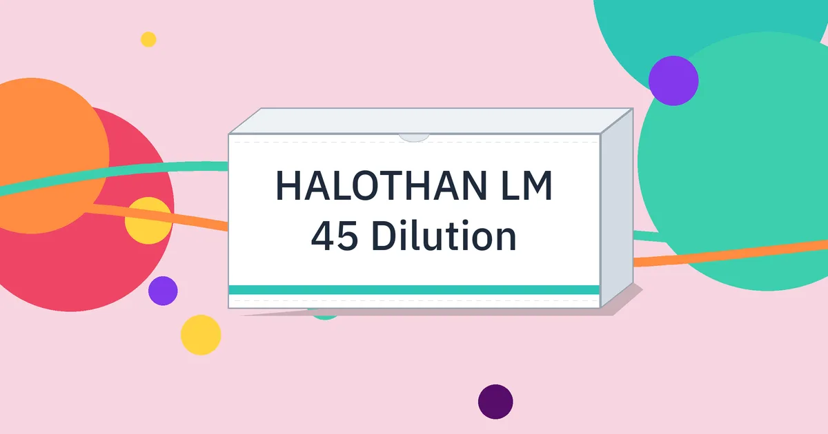 Symbolbild: Packung mit der Aufschrift HALOTHAN LM 45 Dilution (PZN 12884211) – Verfügbarkeit und Bezug in Apotheken in Frankfurt am Main