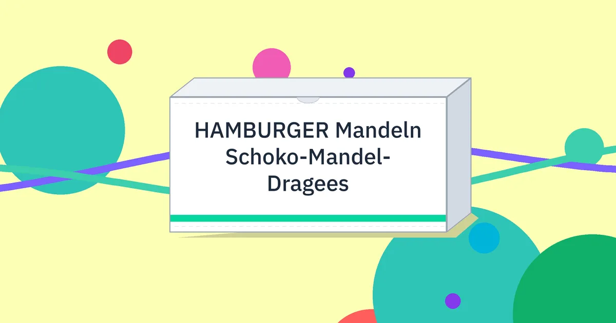 Symbolbild: Packung mit der Aufschrift HAMBURGER Mandeln Schoko-Mandel-Dragees (PZN 20725751) – Verfügbarkeit und Bezug in Apotheken in Frankfurt am Main