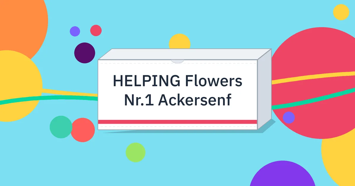 Symbolbild: Packung mit der Aufschrift HELPING Flowers Nr.1 Ackersenf (PZN 12499559) – Verfügbarkeit und Bezug in Apotheken in Frankfurt am Main