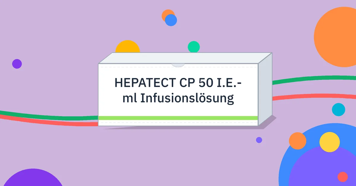 Symbolbild: Packung mit der Aufschrift HEPATECT CP 50 I.E.-ml Infusionslösung (PZN 17859519) – Verfügbarkeit und Bezug in Apotheken in Frankfurt am Main