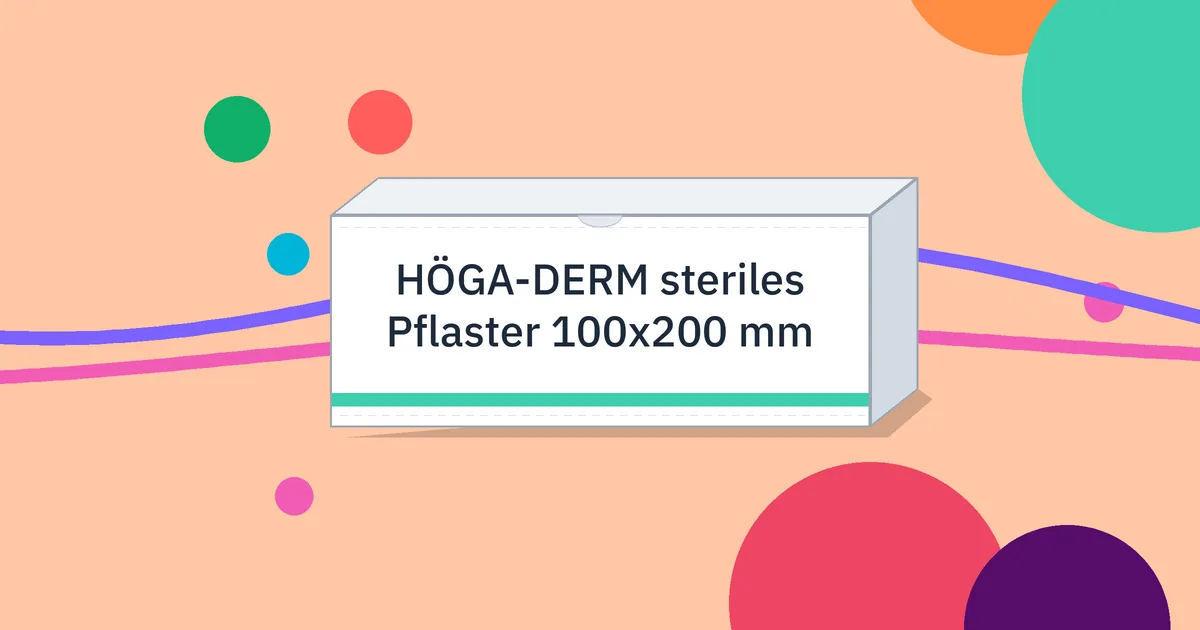 Symbolbild: Packung mit der Aufschrift HÖGA-DERM steriles Pflaster 100x200 mm (PZN 18295094) – Verfügbarkeit und Bezug in Apotheken in Frankfurt am Main
