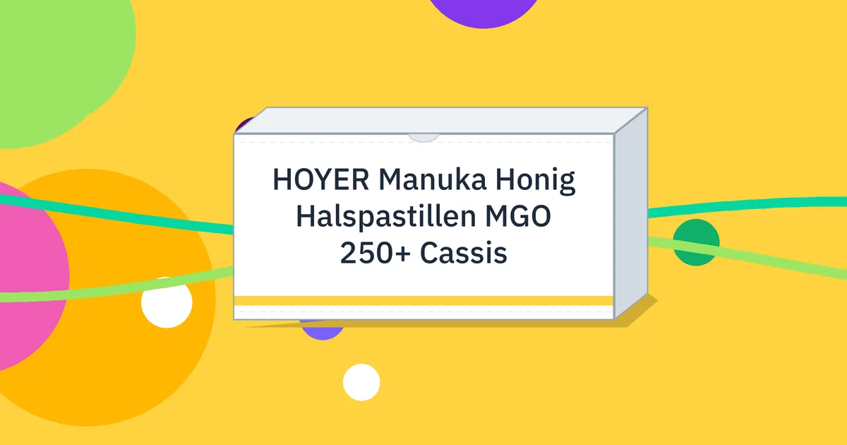 Symbolbild: Packung mit der Aufschrift HOYER Manuka Honig Halspastillen MGO 250+ Cassis (PZN 18899389) – Verfügbarkeit und Bezug in Apotheken in Frankfurt am Main