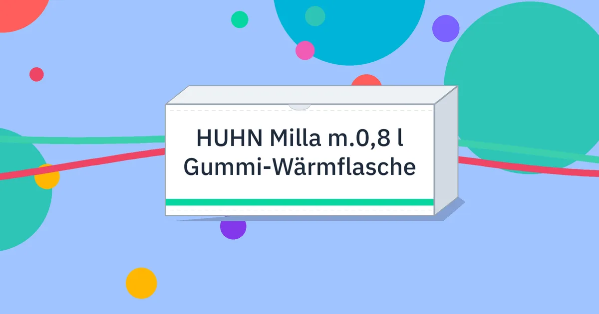 Symbolbild: Packung mit der Aufschrift HUHN Milla m.0,8 l Gummi-Wärmflasche (PZN 17537709) – Verfügbarkeit und Bezug in Apotheken in Frankfurt am Main