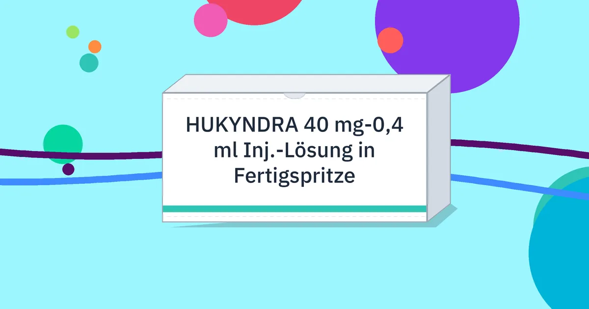 Symbolbild: Packung mit der Aufschrift HUKYNDRA 40 mg-0,4 ml Inj.-Lösung in Fertigspritze (PZN 19102097) – Verfügbarkeit und Bezug in Apotheken in Frankfurt am Main