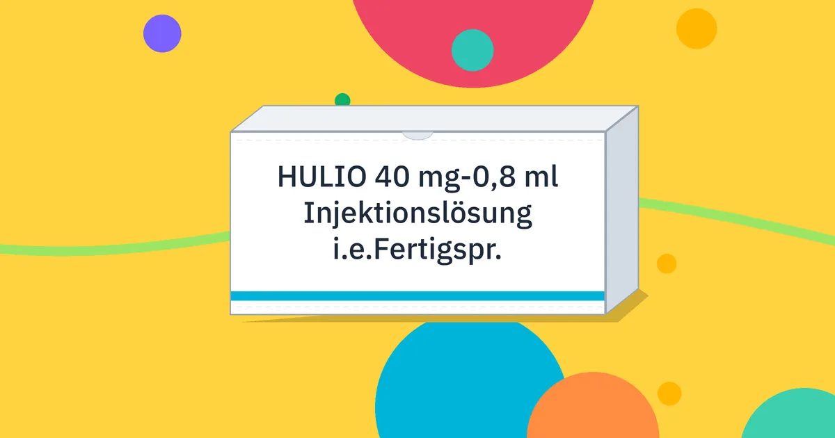 Symbolbild: Packung mit der Aufschrift HULIO 40 mg-0,8 ml Injektionslösung i.e.Fertigspr. (PZN 18454641) – Verfügbarkeit und Bezug in Apotheken in Frankfurt am Main