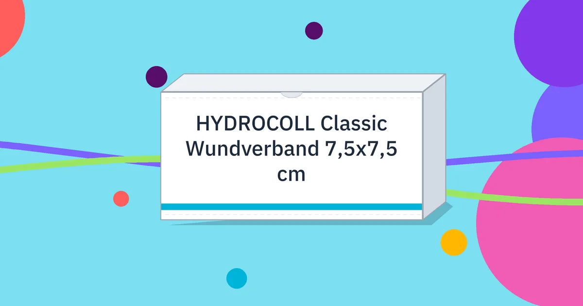 Symbolbild: Packung mit der Aufschrift HYDROCOLL Classic Wundverband 7,5x7,5 cm (PZN 19814248) – Verfügbarkeit und Bezug in Apotheken in Frankfurt am Main