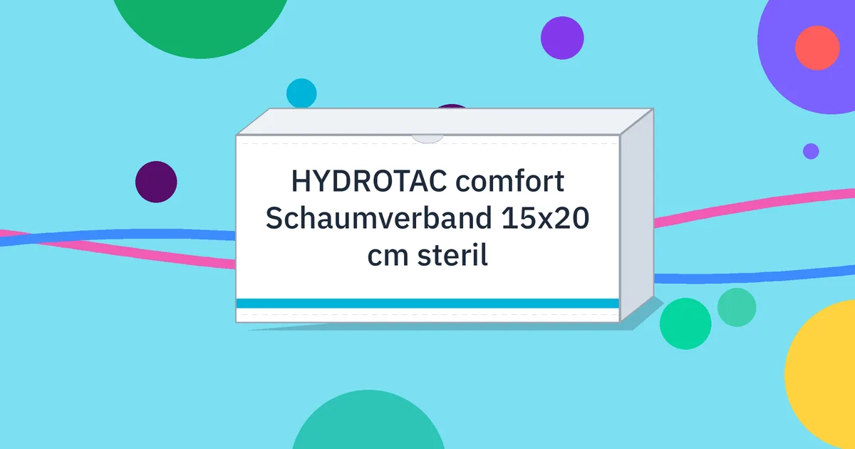 Symbolbild: Packung mit der Aufschrift HYDROTAC comfort Schaumverband 15x20 cm steril (PZN 11691786) – Verfügbarkeit und Bezug in Apotheken in Frankfurt am Main