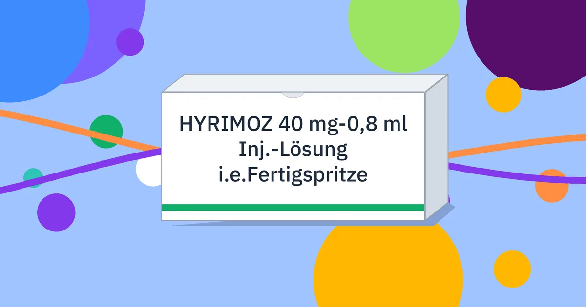 Symbolbild: Packung mit der Aufschrift HYRIMOZ 40 mg-0,8 ml Inj.-Lösung i.e.Fertigspritze (PZN 18228904) – Verfügbarkeit und Bezug in Apotheken in Frankfurt am Main
