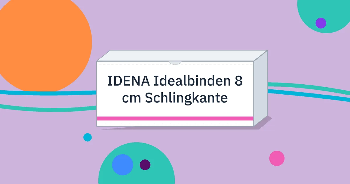 Symbolbild: Packung mit der Aufschrift IDENA Idealbinden 8 cm Schlingkante (PZN 02794866) – Verfügbarkeit und Bezug in Apotheken in Frankfurt am Main