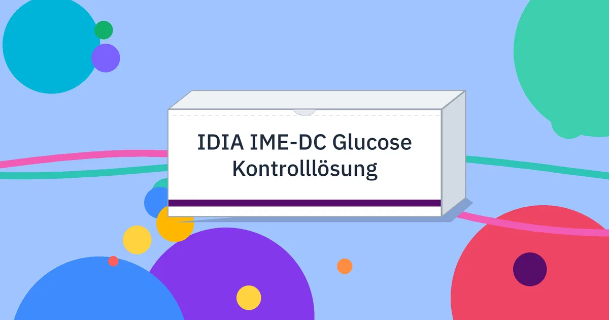 Symbolbild: Packung mit der Aufschrift IDIA IME-DC Glucose Kontrolllösung (PZN 06426504) – Verfügbarkeit und Bezug in Apotheken in Frankfurt am Main