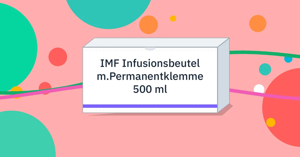 Symbolbild: Packung mit der Aufschrift IMF Infusionsbeutel m.Permanentklemme 500 ml (PZN 19986535) – Verfügbarkeit und Bezug in Apotheken in Frankfurt am Main