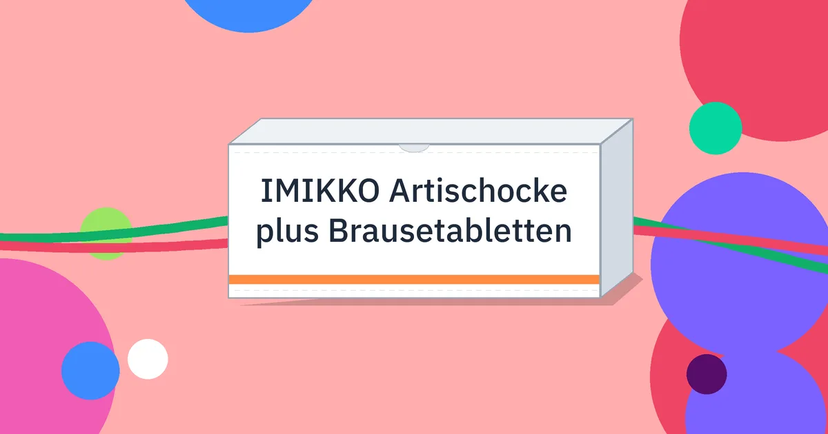 Symbolbild: Packung mit der Aufschrift IMIKKO Artischocke plus Brausetabletten (PZN 20368506) – Verfügbarkeit und Bezug in Apotheken in Frankfurt am Main