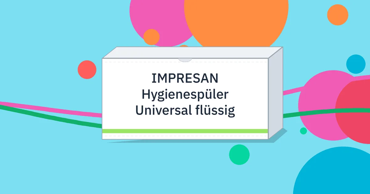 Symbolbild: Packung mit der Aufschrift IMPRESAN Hygienespüler Universal flüssig (PZN 14305677) – Verfügbarkeit und Bezug in Apotheken in Frankfurt am Main