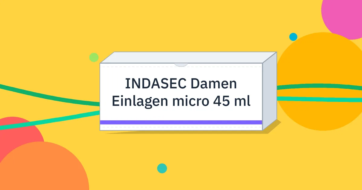 Symbolbild: Packung mit der Aufschrift INDASEC Damen Einlagen micro 45 ml (PZN 09922445) – Verfügbarkeit und Bezug in Apotheken in Frankfurt am Main