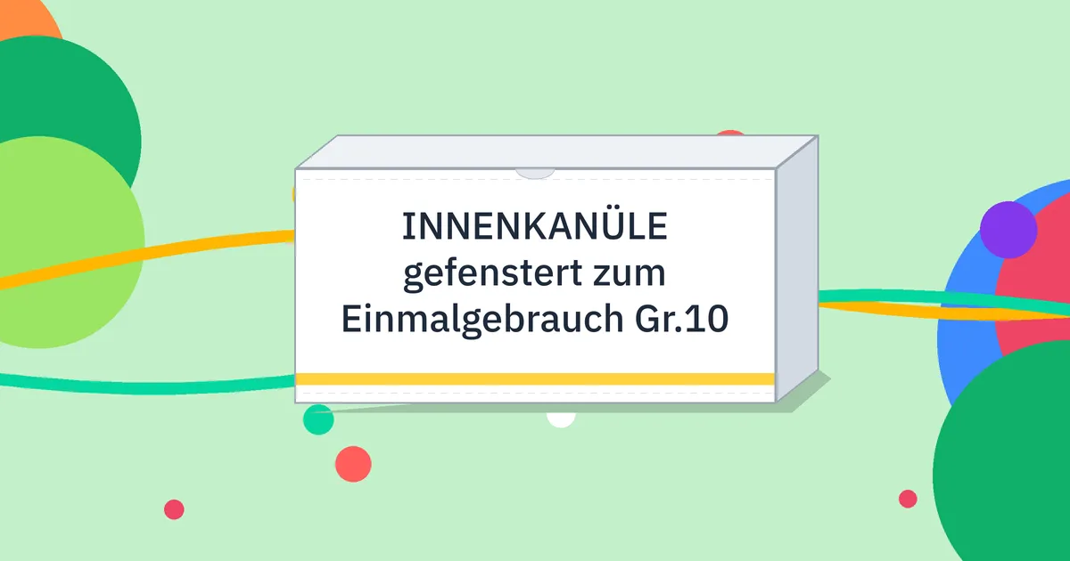 Symbolbild: Packung mit der Aufschrift INNENKANÜLE gefenstert zum Einmalgebrauch Gr.10 (PZN 03381617) – Verfügbarkeit und Bezug in Apotheken in Frankfurt am Main