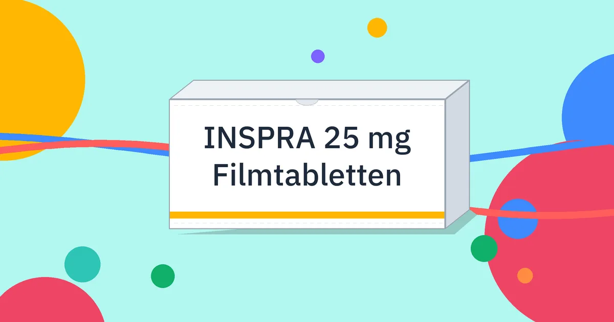 Symbolbild: Packung mit der Aufschrift INSPRA 25 mg Filmtabletten (PZN 06111315) – Verfügbarkeit und Bezug in Apotheken in Frankfurt am Main