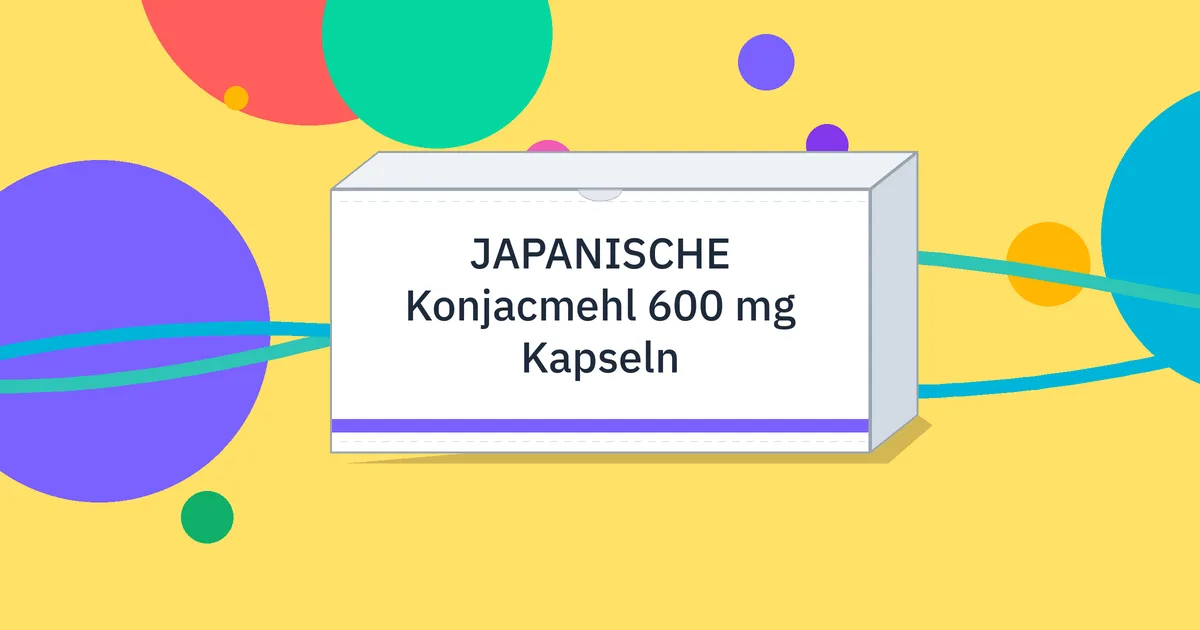 Symbolbild: Packung mit der Aufschrift JAPANISCHE Konjacmehl 600 mg Kapseln (PZN 00943411) – Verfügbarkeit und Bezug in Apotheken in Frankfurt am Main