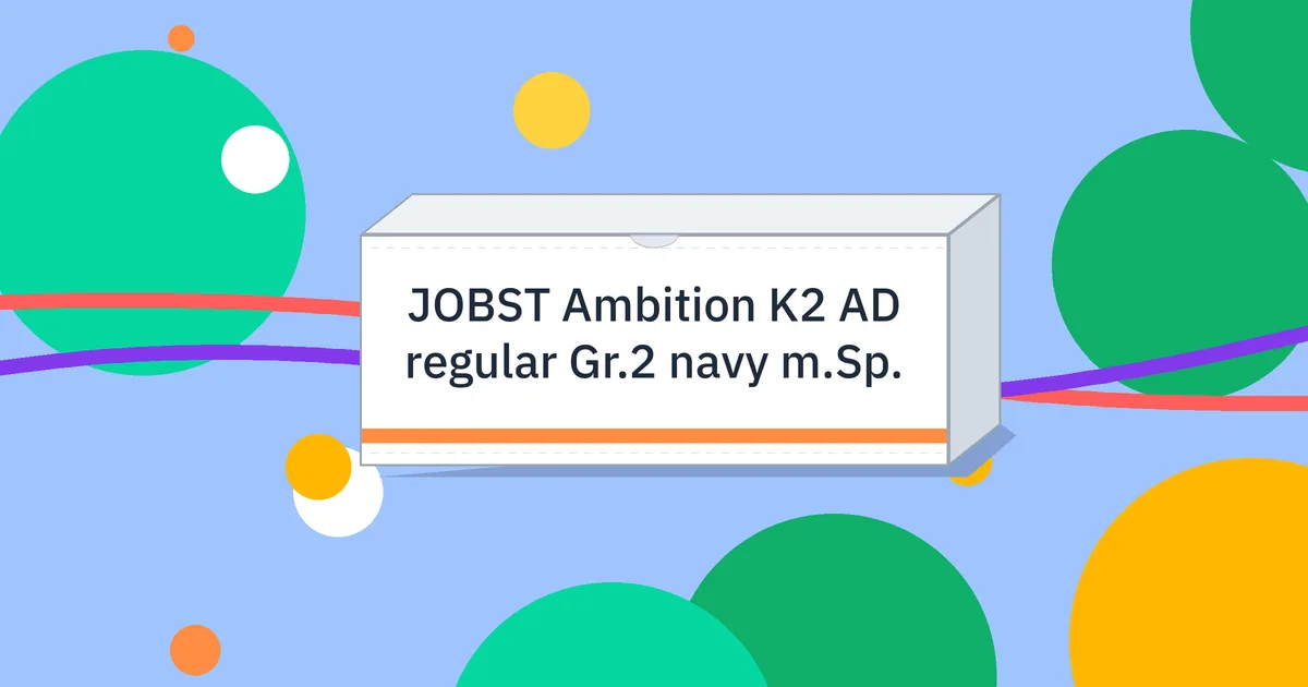 Symbolbild: Packung mit der Aufschrift JOBST Ambition K2 AD regular Gr.2 navy m.Sp. (PZN 11021040) – Verfügbarkeit und Bezug in Apotheken in Frankfurt am Main