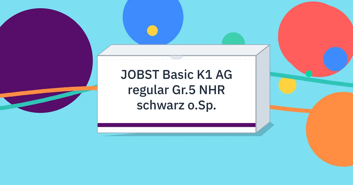 Symbolbild: Packung mit der Aufschrift JOBST Basic K1 AG regular Gr.5 NHR schwarz o.Sp. (PZN 15309826) – Verfügbarkeit und Bezug in Apotheken in Frankfurt am Main