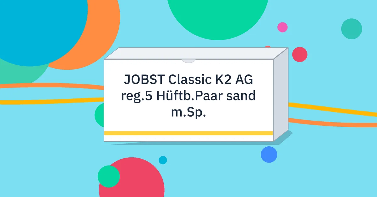 Symbolbild: Packung mit der Aufschrift JOBST Classic K2 AG reg.5 Hüftb.Paar sand m.Sp. (PZN 13066503) – Verfügbarkeit und Bezug in Apotheken in Frankfurt am Main