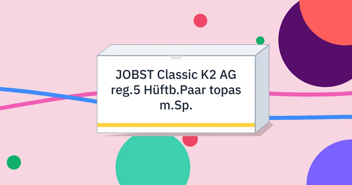Symbolbild: Packung mit der Aufschrift JOBST Classic K2 AG reg.5 Hüftb.Paar topas m.Sp. (PZN 13066638) – Verfügbarkeit und Bezug in Apotheken in Frankfurt am Main