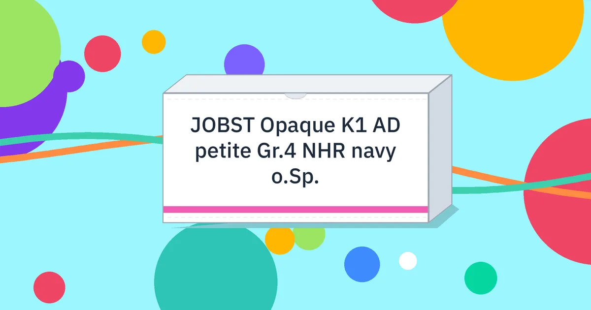 Symbolbild: Packung mit der Aufschrift JOBST Opaque K1 AD petite Gr.4 NHR navy o.Sp. (PZN 13080093) – Verfügbarkeit und Bezug in Apotheken in Frankfurt am Main