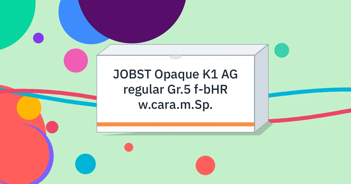 Symbolbild: Packung mit der Aufschrift JOBST Opaque K1 AG regular Gr.5 f-bHR w.cara.m.Sp. (PZN 13090938) – Verfügbarkeit und Bezug in Apotheken in Frankfurt am Main