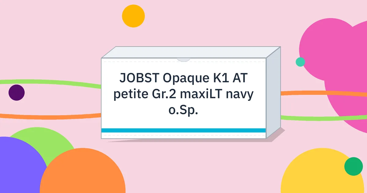 Symbolbild: Packung mit der Aufschrift JOBST Opaque K1 AT petite Gr.2 maxiLT navy o.Sp. (PZN 13103196) – Verfügbarkeit und Bezug in Apotheken in Frankfurt am Main
