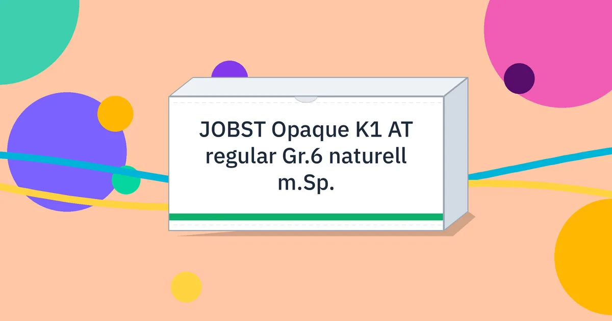 Symbolbild: Packung mit der Aufschrift JOBST Opaque K1 AT regular Gr.6 naturell m.Sp. (PZN 13107082) – Verfügbarkeit und Bezug in Apotheken in Frankfurt am Main