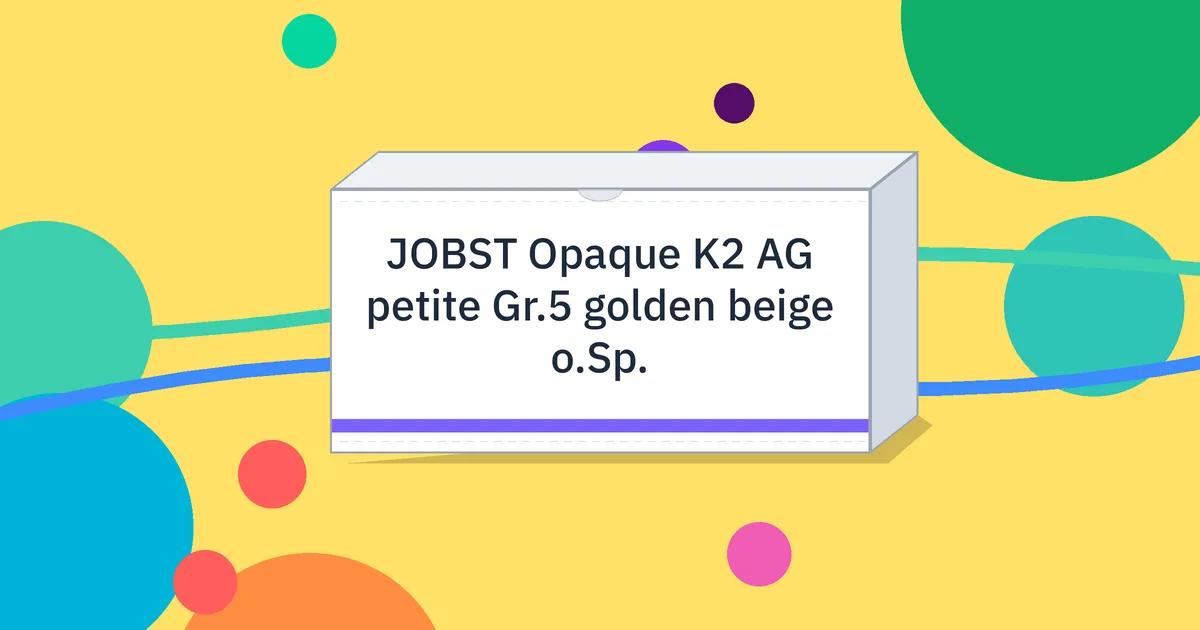 Symbolbild: Packung mit der Aufschrift JOBST Opaque K2 AG petite Gr.5 golden beige o.Sp. (PZN 16283767) – Verfügbarkeit und Bezug in Apotheken in Frankfurt am Main