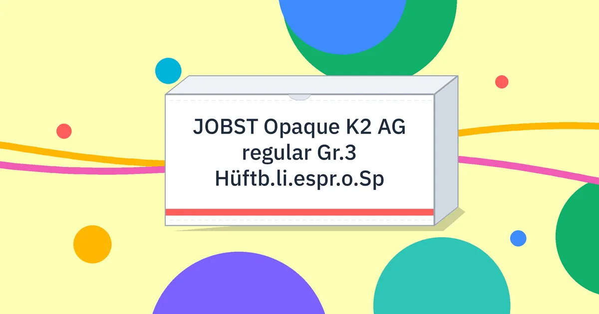 Symbolbild: Packung mit der Aufschrift JOBST Opaque K2 AG regular Gr.3 Hüftb.li.espr.o.Sp (PZN 16287311) – Verfügbarkeit und Bezug in Apotheken in Frankfurt am Main