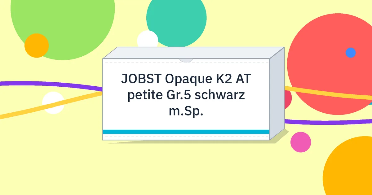 Symbolbild: Packung mit der Aufschrift JOBST Opaque K2 AT petite Gr.5 schwarz m.Sp. (PZN 11257481) – Verfügbarkeit und Bezug in Apotheken in Frankfurt am Main