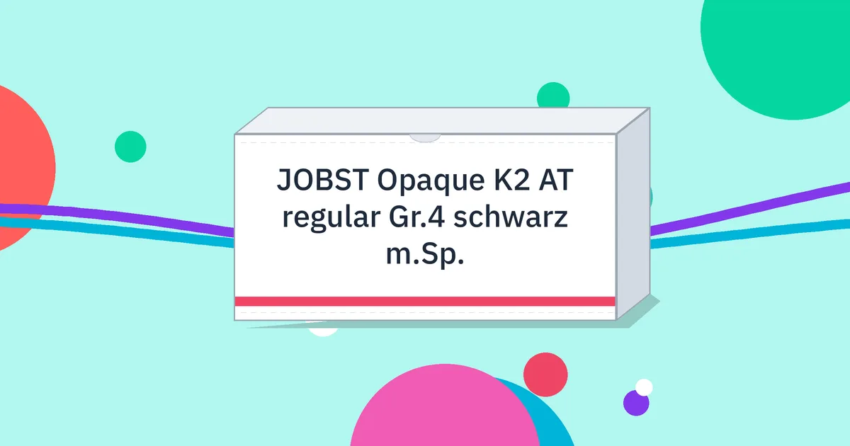 Symbolbild: Packung mit der Aufschrift JOBST Opaque K2 AT regular Gr.4 schwarz m.Sp. (PZN 10724213) – Verfügbarkeit und Bezug in Apotheken in Frankfurt am Main