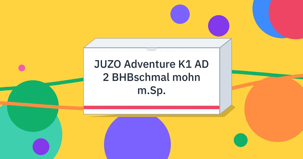 Symbolbild: Packung mit der Aufschrift JUZO Adventure K1 AD 2 BHBschmal mohn m.Sp. (PZN 15495875) – Verfügbarkeit und Bezug in Apotheken in Frankfurt am Main