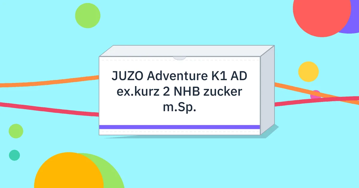 Symbolbild: Packung mit der Aufschrift JUZO Adventure K1 AD ex.kurz 2 NHB zucker m.Sp. (PZN 16344090) – Verfügbarkeit und Bezug in Apotheken in Frankfurt am Main