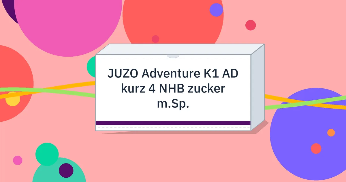 Symbolbild: Packung mit der Aufschrift JUZO Adventure K1 AD kurz 4 NHB zucker m.Sp. (PZN 16344055) – Verfügbarkeit und Bezug in Apotheken in Frankfurt am Main