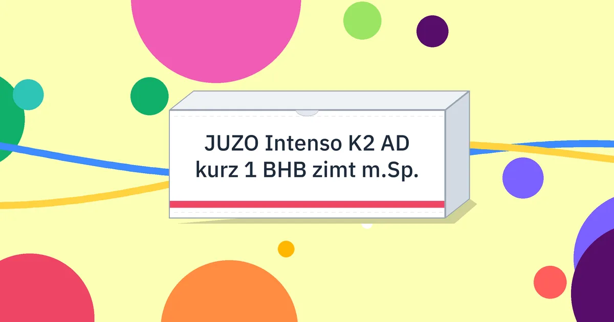 Symbolbild: Packung mit der Aufschrift JUZO Intenso K2 AD kurz 1 BHB zimt m.Sp. (PZN 18614375) – Verfügbarkeit und Bezug in Apotheken in Frankfurt am Main