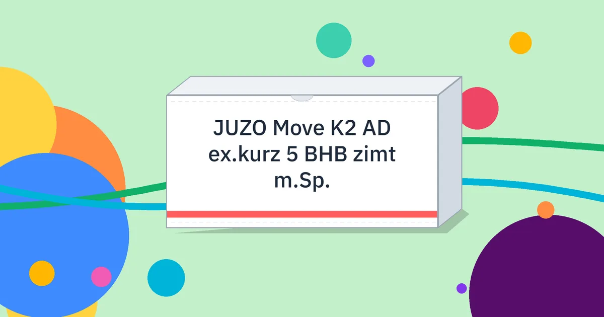 Symbolbild: Packung mit der Aufschrift JUZO Move K2 AD ex.kurz 5 BHB zimt m.Sp. (PZN 18510291) – Verfügbarkeit und Bezug in Apotheken in Frankfurt am Main