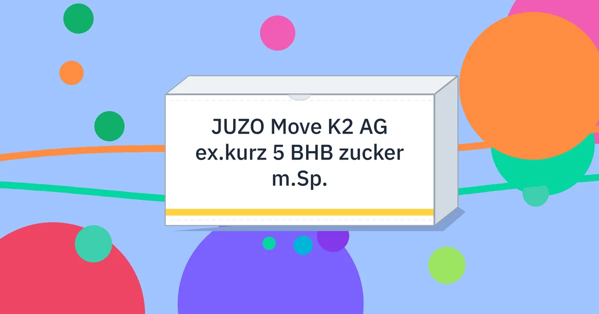 Symbolbild: Packung mit der Aufschrift JUZO Move K2 AG ex.kurz 5 BHB zucker m.Sp. (PZN 18532045) – Verfügbarkeit und Bezug in Apotheken in Frankfurt am Main