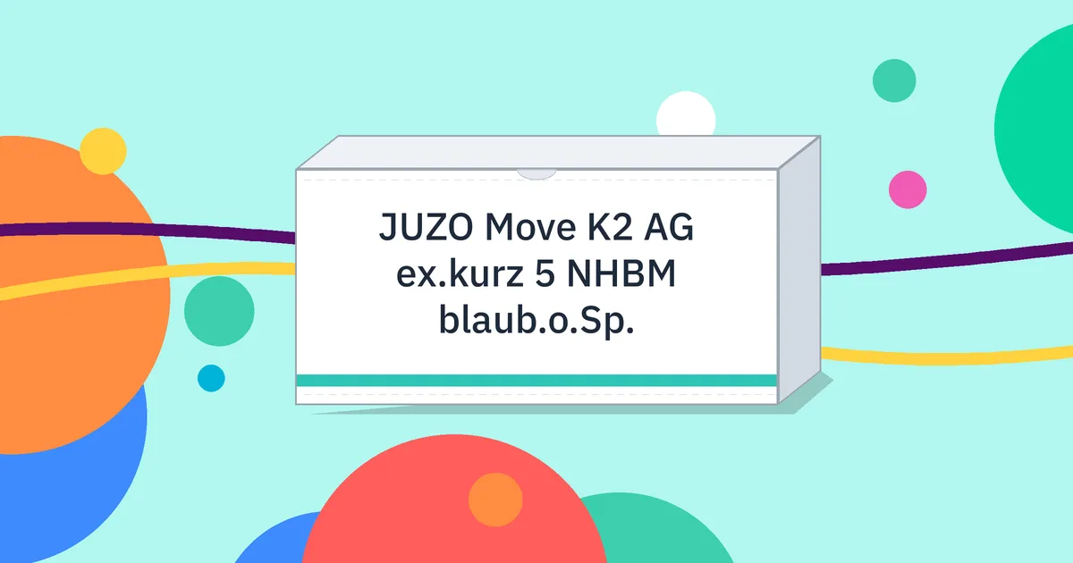 Symbolbild: Packung mit der Aufschrift JUZO Move K2 AG ex.kurz 5 NHBM blaub.o.Sp. (PZN 18564795) – Verfügbarkeit und Bezug in Apotheken in Frankfurt am Main