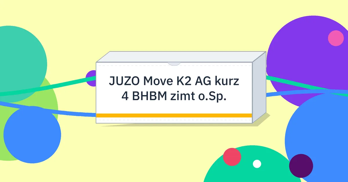 Symbolbild: Packung mit der Aufschrift JUZO Move K2 AG kurz 4 BHBM zimt o.Sp. (PZN 18530572) – Verfügbarkeit und Bezug in Apotheken in Frankfurt am Main