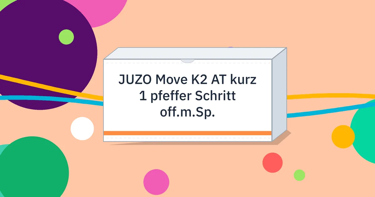 Symbolbild: Packung mit der Aufschrift JUZO Move K2 AT kurz 1 pfeffer Schritt off.m.Sp. (PZN 20674189) – Verfügbarkeit und Bezug in Apotheken in Frankfurt am Main